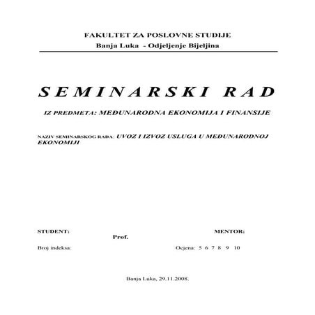 Uvoz i izvoz usluga medjunarodna ekonomija i finansije | DOC