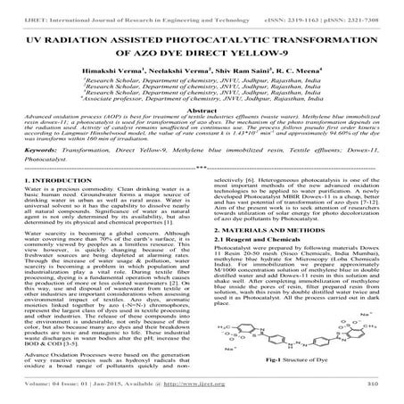 Uv radiation assisted photocatalytic transformation of azo dye direct ...
