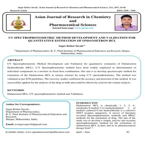 Uv Spectrophotometric Method Development And Validation For Quantitative Estimation Of