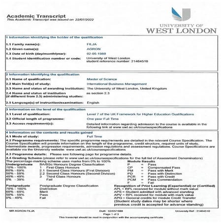 UWL Academic Transcript | PDF