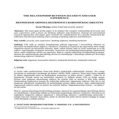 THE RELATIONSHIP BETWEEN SECURITY AND USER EXPERIENCE | PDF