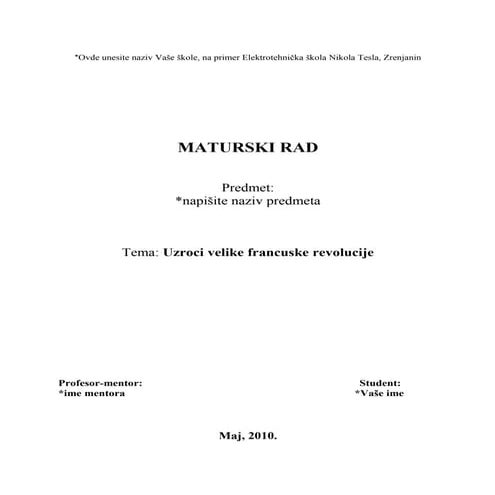 Uzroci velike francuske revolucije | DOC