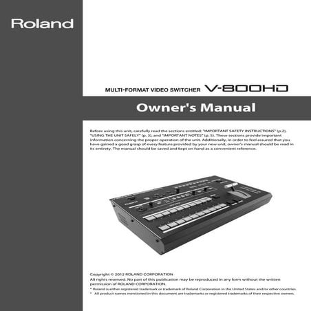 Roland V-800HD Multi-format Video Switcher | PDF