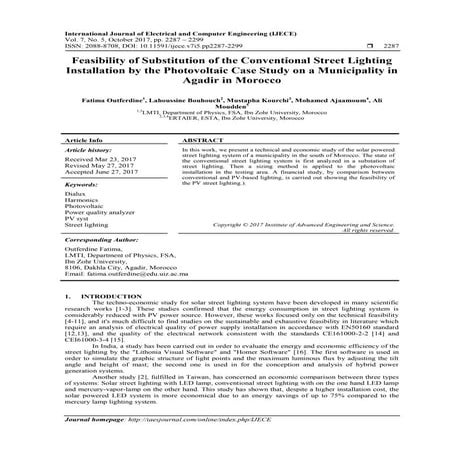 Feasibility of Substitution of the Conventional Street Lighting ...