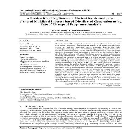 A Passive Islanding Detection Method For Neutral Point Clamped Multilevel Inverter Based
