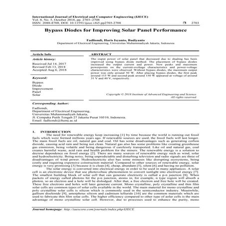 Bypass Diodes for Improving Solar Panel Performance | PDF
