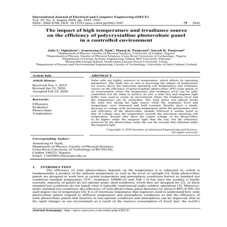 The impact of high temperature and irradiance source on the efficiency of polycrystalline ...