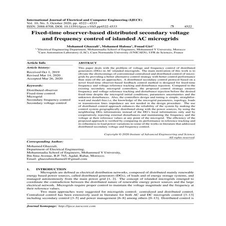 Fixed Time Observer Based Distributed Secondary Voltage And Frequency