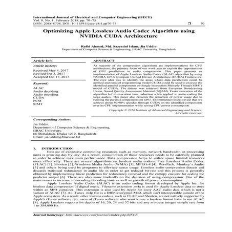 Optimizing Apple Lossless Audio Codec Algorithm Using Nvidia Cuda Architecture Pdf 3315