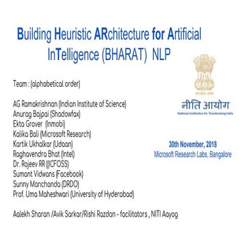 Building Heuristic ARchitecture for Artificial InTelligence (BHARAT) NLP with NITI Aayog | PDF