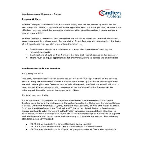 V1 admissions and enrolment policy | PDF