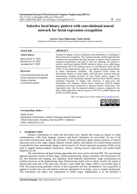 Selective Local Binary Pattern With Convolutional Neural Network For Facial Expression