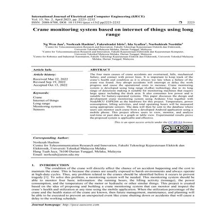 Crane monitoring system based on internet of things using long range | PDF