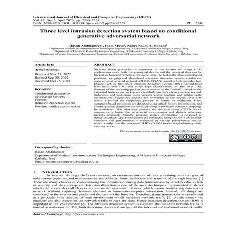 Three Level Intrusion Detection System Based On Conditional Generative Adversarial Network Pdf