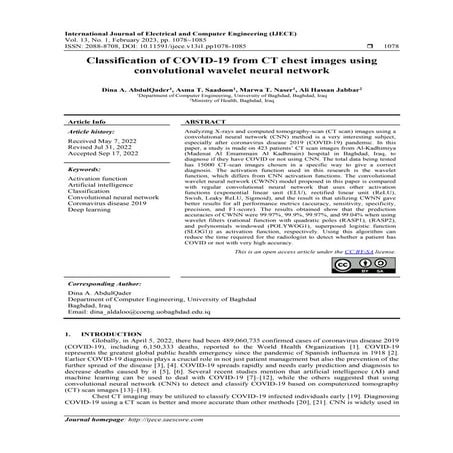 Classification of COVID-19 from CT chest images using convolutional wavelet neural network | PDF