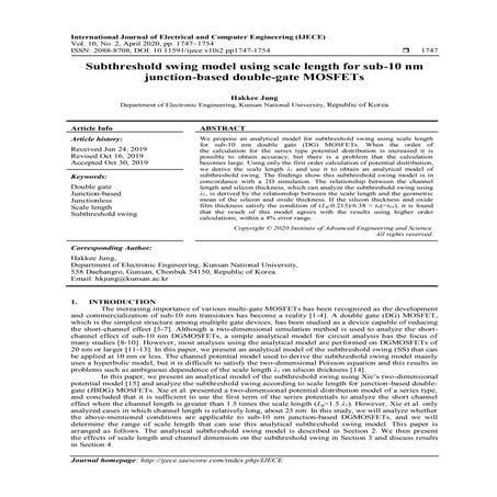 Subthreshold swing model using scale length for sub-10 nm junction ...