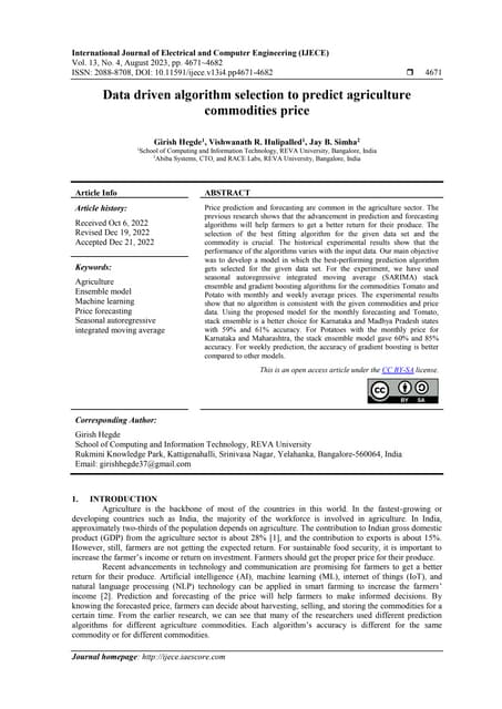 Data Driven Algorithm Selection To Predict Agriculture Commodities Price Pdf