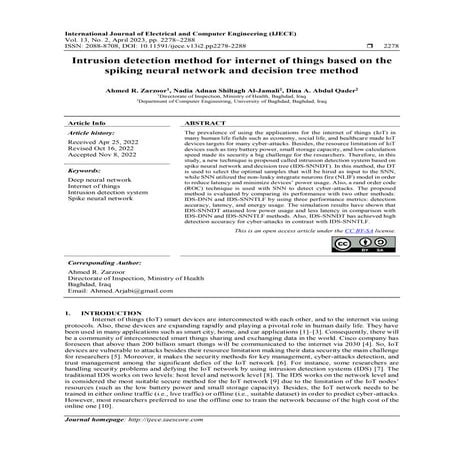 Intrusion Detection Method For Internet Of Things Based On The Spiking
