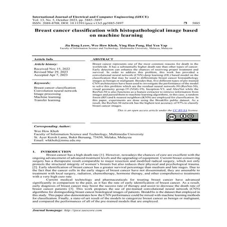 Breast cancer classification with histopathological image based on machine learning | PDF