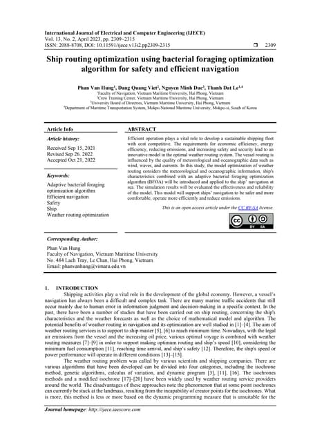 Ship Routing Optimization Using Bacterial Foraging Optimization Algorithm For Safety And