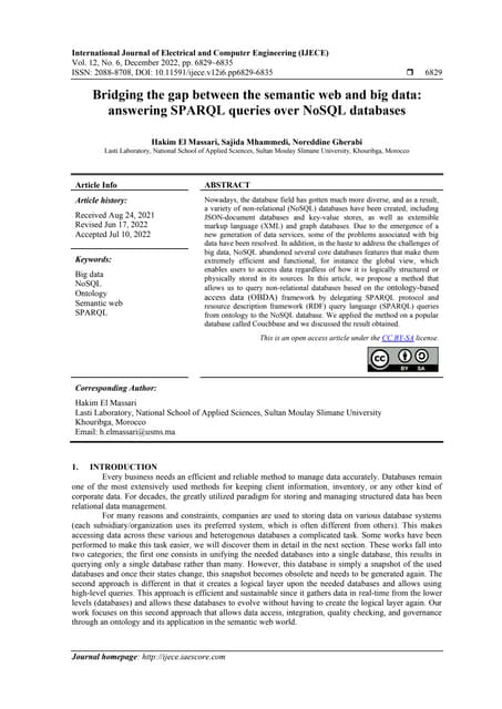 Bridging The Gap Between The Semantic Web And Big Data Answering Sparql Queries Over Nosql