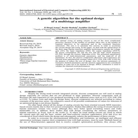 A Genetic Algorithm For The Optimal Design Of A Multistage Amplifier Pdf