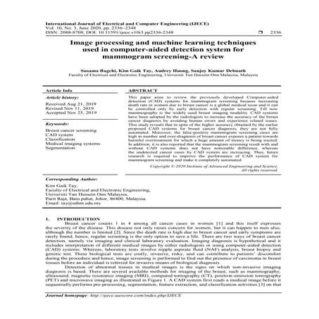 Image processing and machine learning techniques used in computer-aided detection system for ...