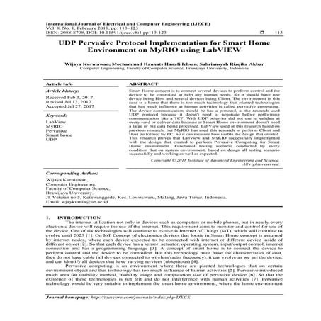 Udp Pervasive Protocol Implementation For Smart Home Environment On