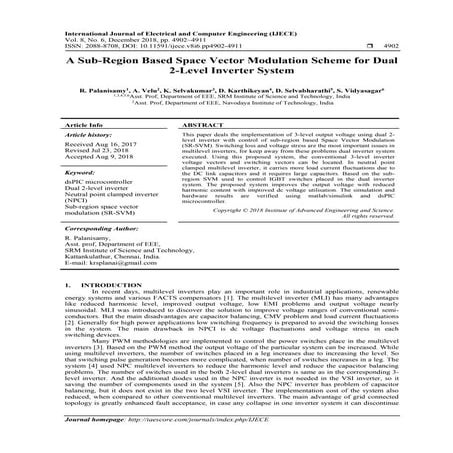 A Sub Region Based Space Vector Modulation Scheme For Dual 2 Level Inverter System Pdf