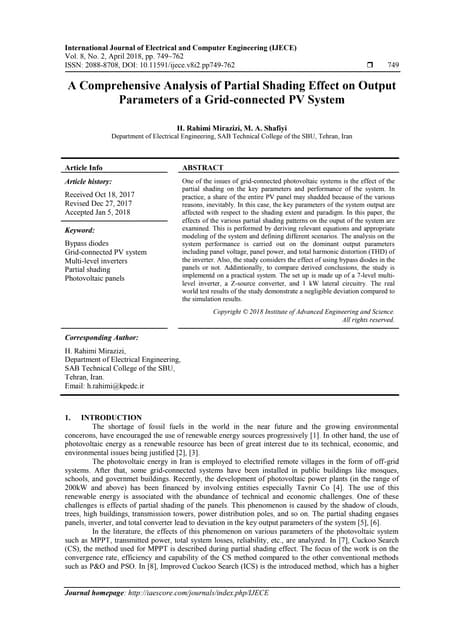 PARTIAL SHADING DETECTION IN SOLAR PANEL | PPTX