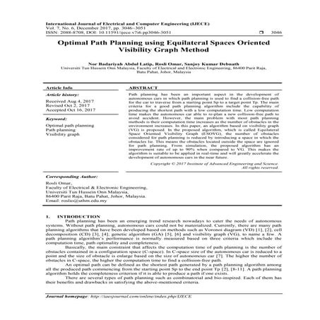 Optimal Path Planning using Equilateral Spaces Oriented Visibility Graph Method | PDF