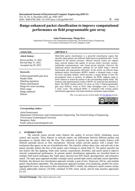 Range Enhanced Packet Classification To Improve Computational