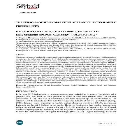 THE PERSONA OF SEVEN MARKETPLACES AND THE CONSUMERS’ PREFERENCES | PDF