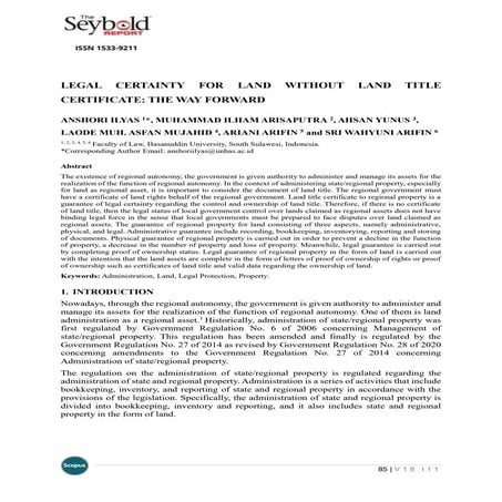 LEGAL CERTAINTY FOR LAND WITHOUT LAND TITLE CERTIFICATE: THE WAY ...