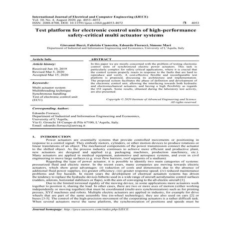 Test Platform For Electronic Control Units Of High Performance Safety Critical Multi Actuator