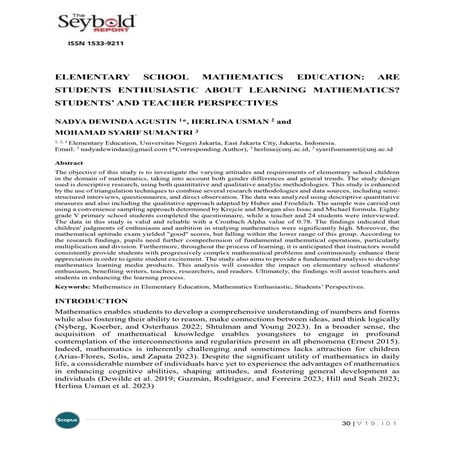 ELEMENTARY SCHOOL MATHEMATICS EDUCATION: ARE STUDENTS ENTHUSIASTIC ...