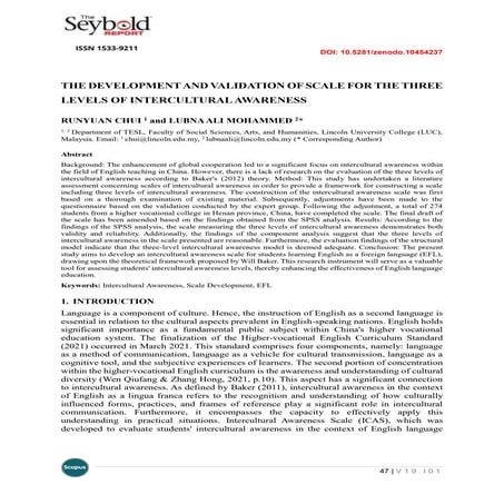 THE DEVELOPMENT AND VALIDATION OF SCALE FOR THE THREE LEVELS OF ...