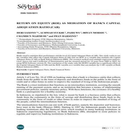 RETURN ON EQUITY (ROE) AS MEDIATION OF BANK'S CAPITAL ADEQUATION RATIO ...
