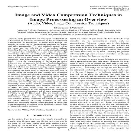 Image and Video Compression Techniques In Image Processing an Overview | DOC