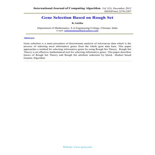 Gene Selection Based on Rough Set Applications of Rough Set on Computational Biology | PDF ...