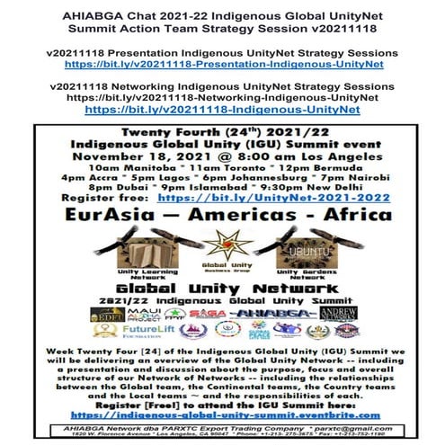 v20211118 AHIABGA Chat Indigenous Global Unity Summit 2021-2022 Action Team Strategy Sessions | PDF