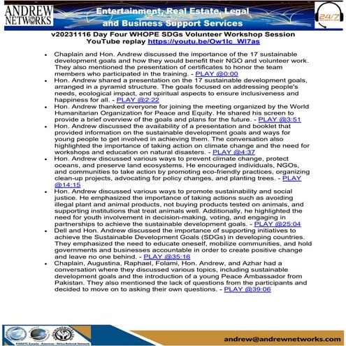 v20231116 Meeting Summary Zoom Transcript Day Four WHOPE SDGs Volunteer ...