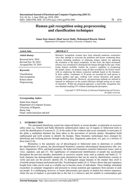 Human Gait Recognition Using Preprocessing And Classification