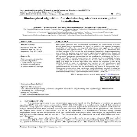Bio-inspired algorithm for decisioning wireless access point ...