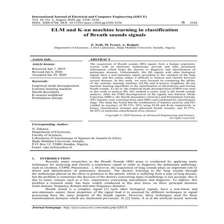 ELM and K-nn machine learning in classification of Breath sounds signals | PDF