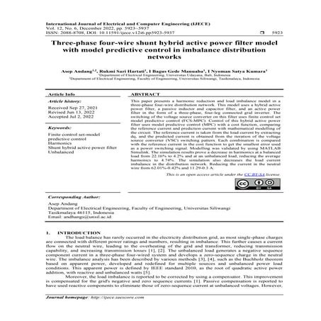 Three-phase four-wire shunt hybrid active power filter model with model predictive control in ...