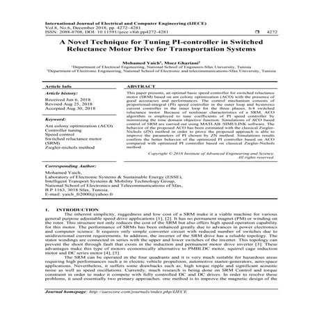 A Novel Technique For Tuning Pi Controller In Switched Reluctance Motor Drive For Transportation