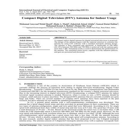 Compact Digital Television (DTV) Antenna for Indoor Usage | PDF