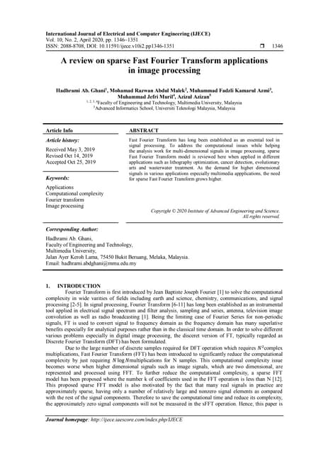 A Review On Sparse Fast Fourier Transform Applications In Image Processing Pdf