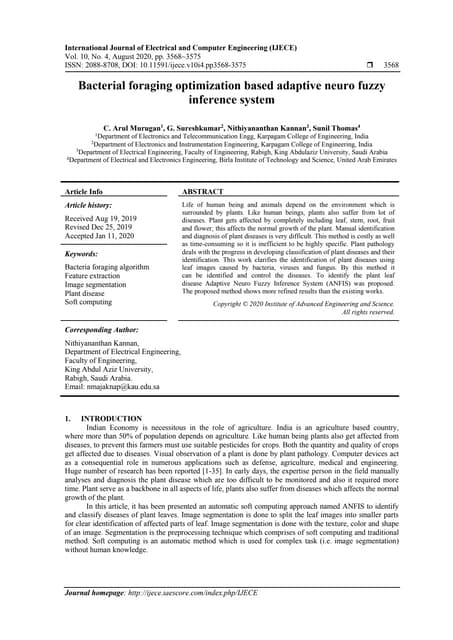 Bacterial Foraging Optimization Based Adaptive Neuro Fuzzy Inference System Pdf